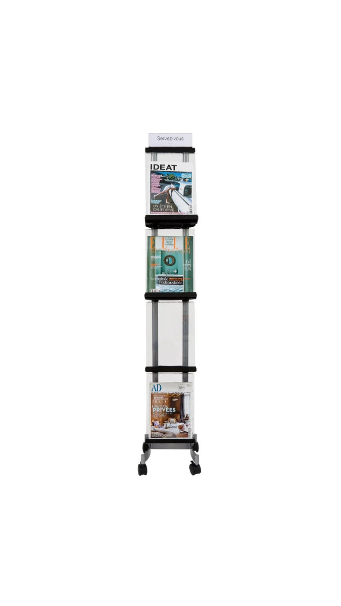 Alba Mobile Magazine Display – Compact Transparent 4-Shelf Brochure St ...